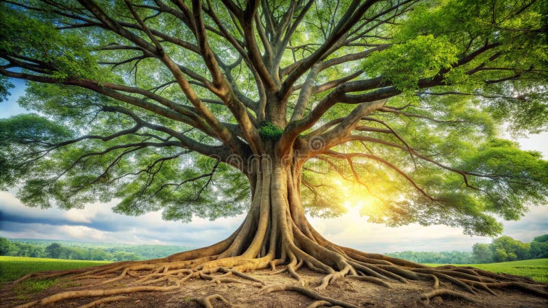Centenarian Tree with Large Trunk and Big Roots Above the Ground AI ...
