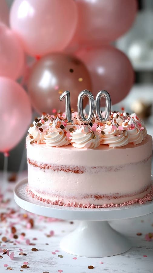 Centenary Celebration Cake with Balloons and Confetti for Special ...