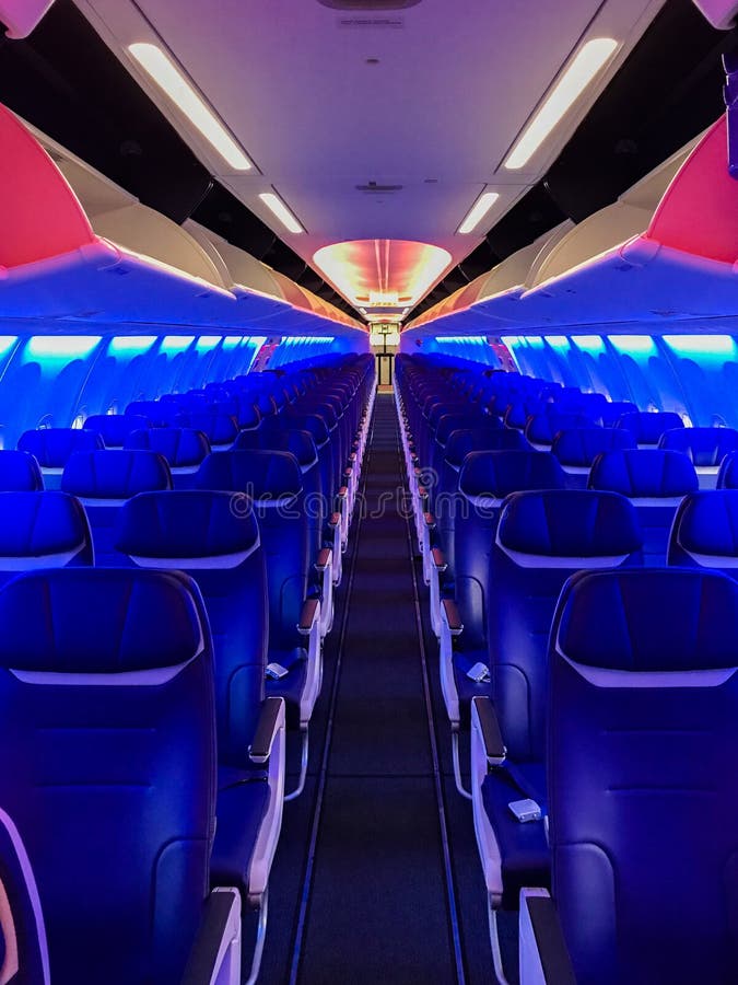 Empty Airplane Seats in the Cabin. Modern Airplane Seats in Perspective ...