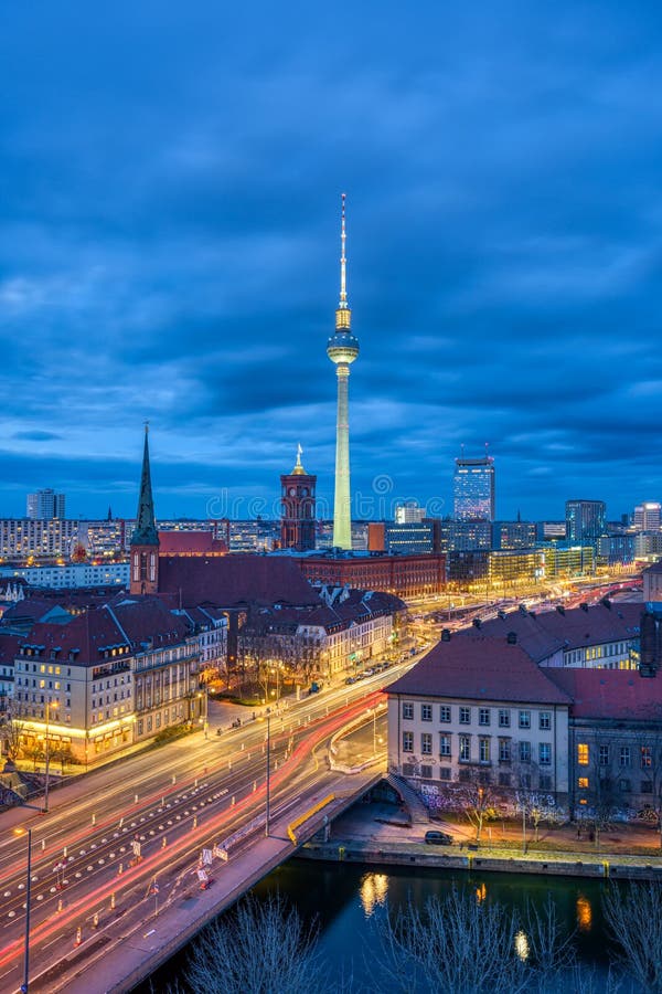 The Center of Berlin with a Clouded Sky at Twilight Stock Photo - Image ...