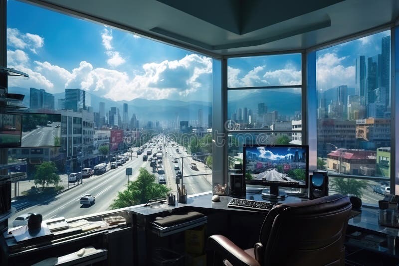 Center with Computers for Traffic Control in the City. Room Filled with ...