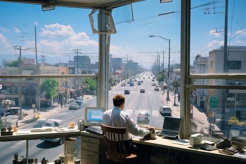 Center with Computers for Traffic Control in the City. Room Filled with ...