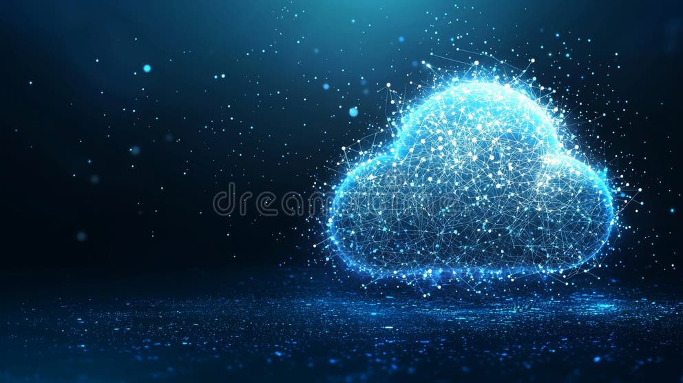 In the Center is a Large Cloud Icon. Abstract Code with Connected ...