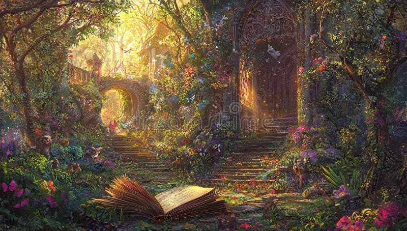 In the Center of the Magical Fantasy Forest is an Open Book with ...