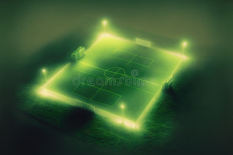 Center and Midfield of a Textured, Neon Fogged Soccer Field Stock ...