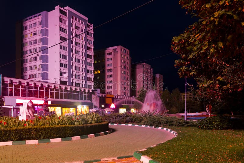 Center of Pitesti in Night Illumination Stock Photo - Image of evening ...