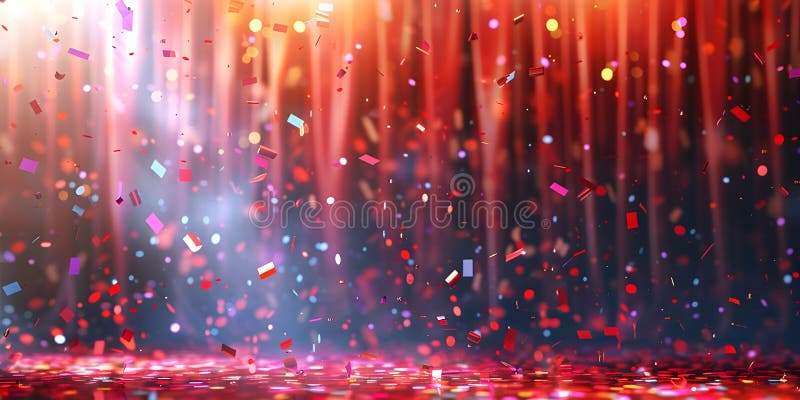 Center Stage: Spotlight on Curtain with Falling Confetti Background ...
