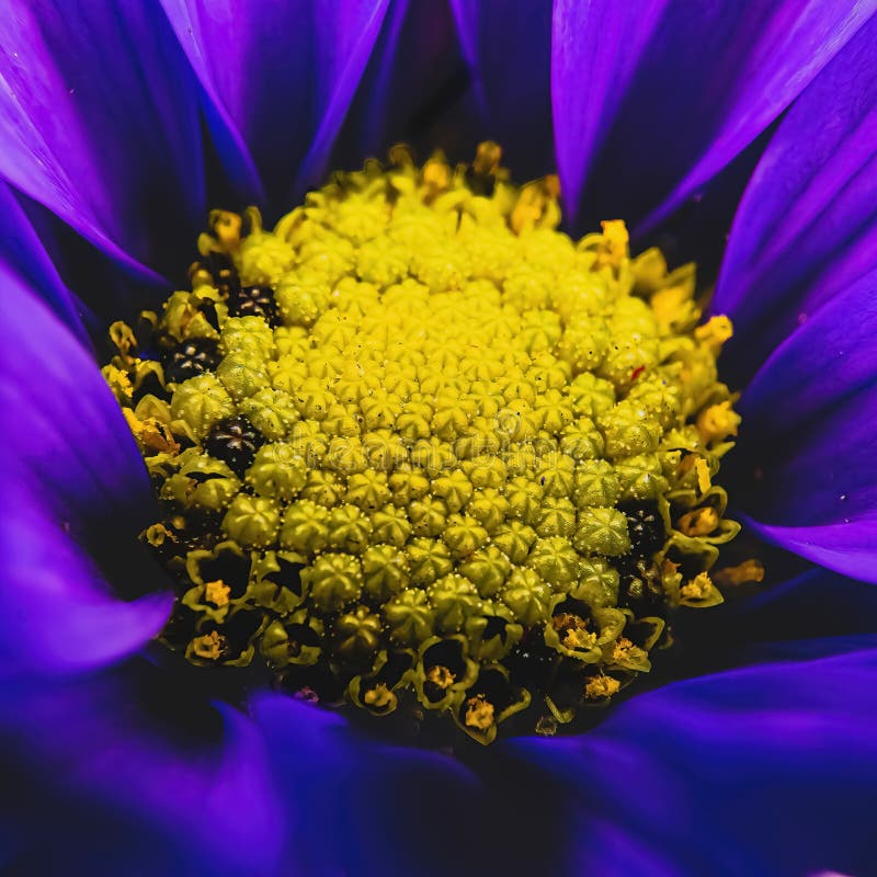 Center of a Vibrant Blue Daisy Stock Photo - Image of bloom, floral ...