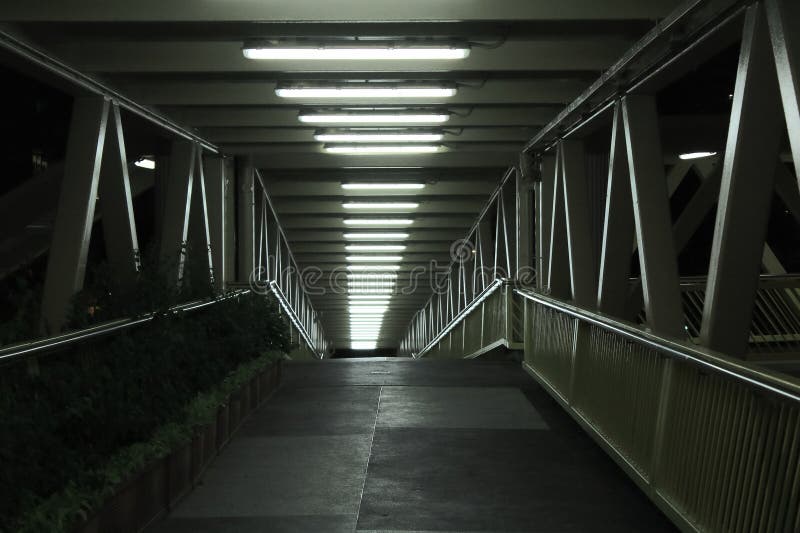 The Center View of a Bridges Inside at Night. Stock Photo - Image of ...