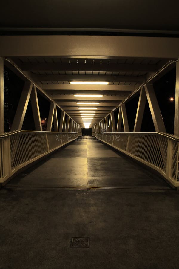 The Center View of a Bridges Inside at Night. Stock Image - Image of ...