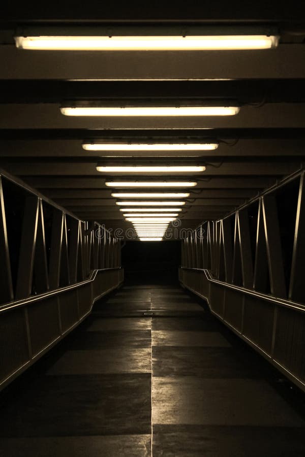 The Center View of a Bridges Inside at Night. Stock Image - Image of ...