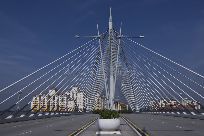 Center View of Cable-stayed Bridge Stock Image - Image of post, road ...