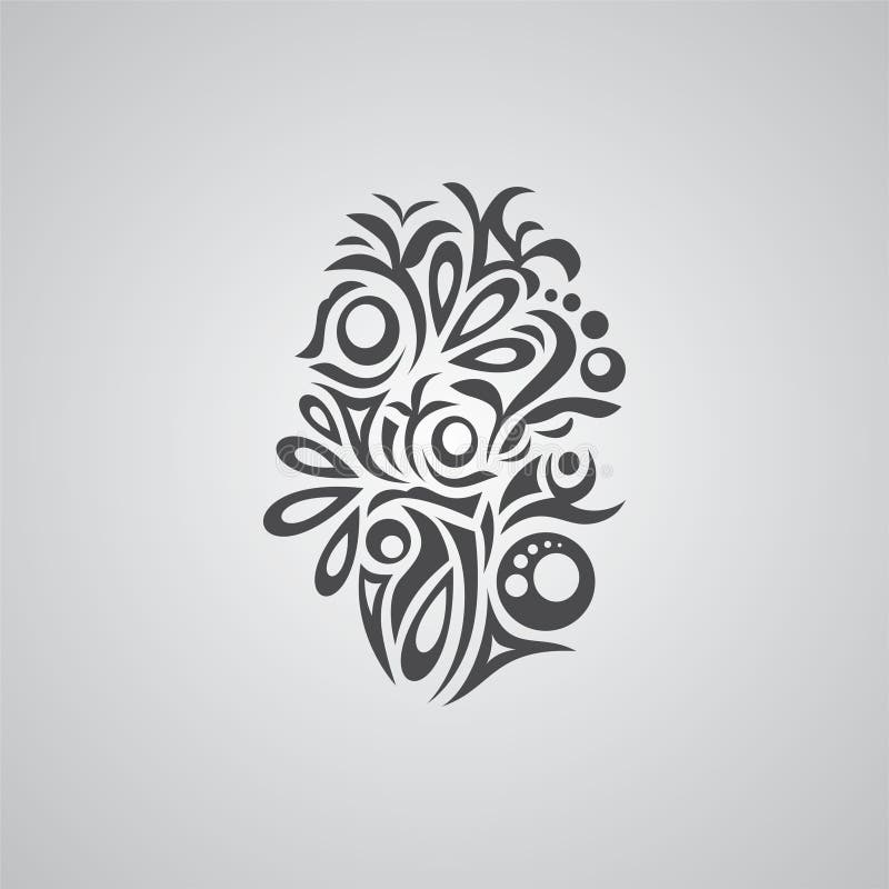 Centered Abstract Small Elements Floral Motif Black and White in Vector ...