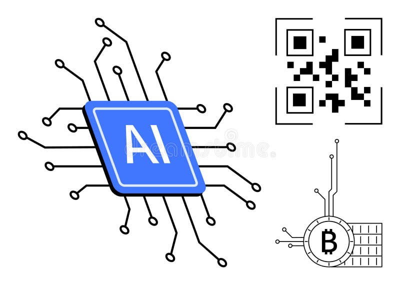 AI Chip and Bitcoin with QR Code Representation Modern Technology Stock ...