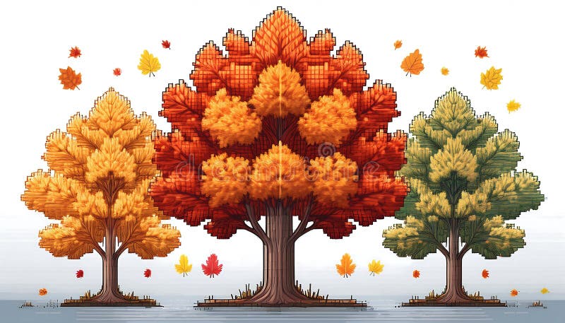 Centered Fall Pixelated Foliage - 16-bit Pixel Art Collection of Autumn ...
