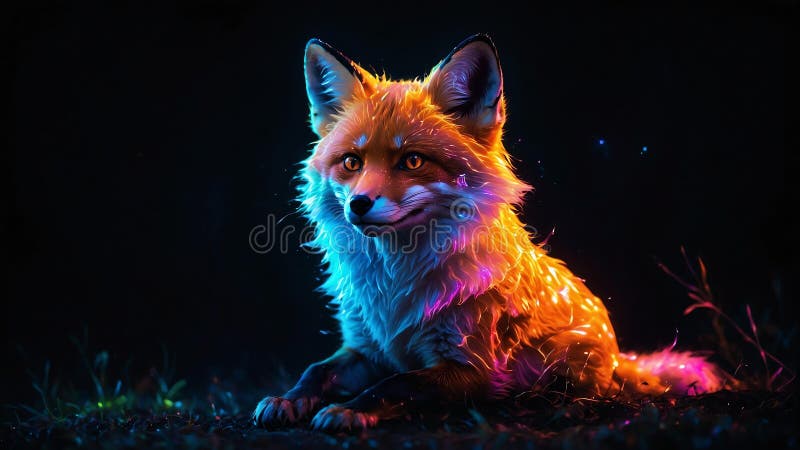 Centered Iridescent Image of a Fox in Black Ai Generated Stock ...