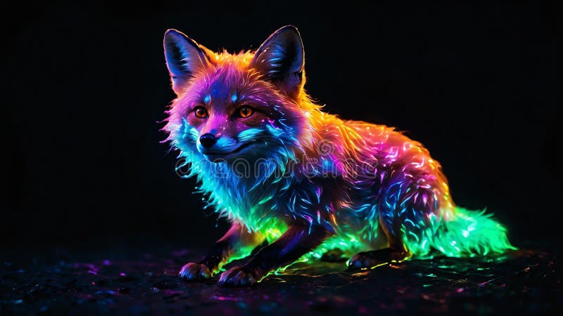 Centered Iridescent Image of a Fox in Black Ai Generated Stock ...