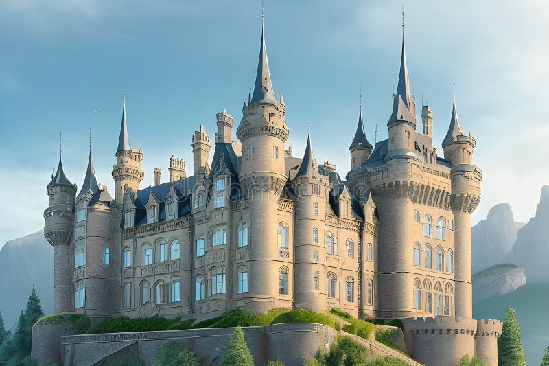 The Centerpiece of the Artwork is a Majestic Castle Standing Tall Stock ...