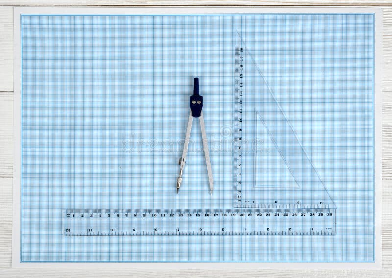 Centimeter Rulers and Engineering Divider on a Blueprint. Stock Photo ...