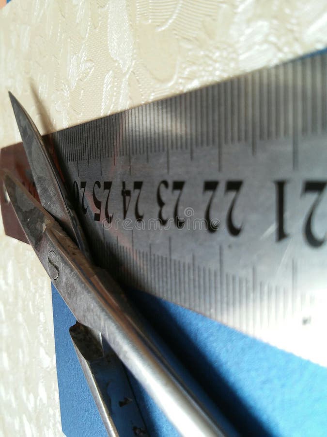 Centimeters and Millimeters on the Rule and Scissors Stock Photo ...