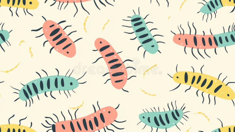 Centipedes Seamless Pastel Pattern with Minimalist Modern Flat Design ...