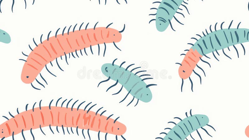 Centipedes Seamless Pastel Pattern with Minimalist Modern Flat Design ...