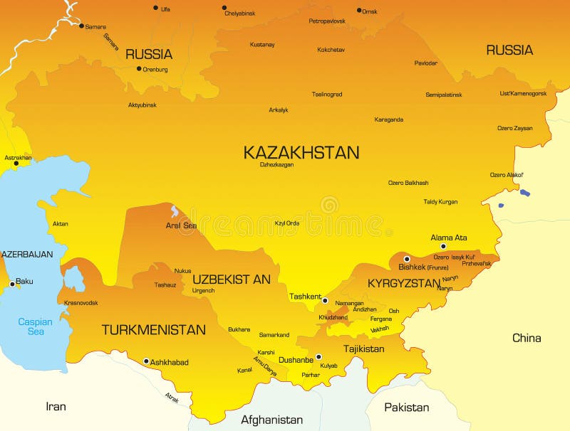 Kaart Van Het Gebied Van Centraal-Azië Met Blauw Benadrukt Kazachstan ...