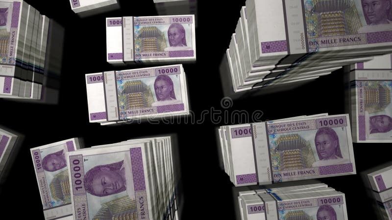 3d Flight Over the Central African CFA Franc Money Banknote Packs Loop ...
