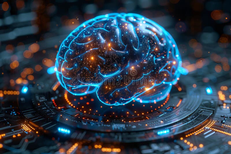 Central Ai Brain Motif Displayed on a Circular Platform with Striking ...