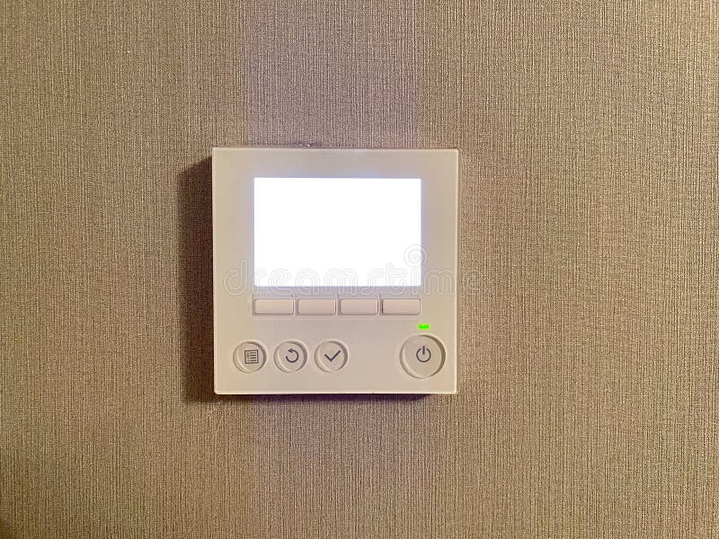 Central Air Conditioning Control on the Wall Close-up with Mockup Stock ...
