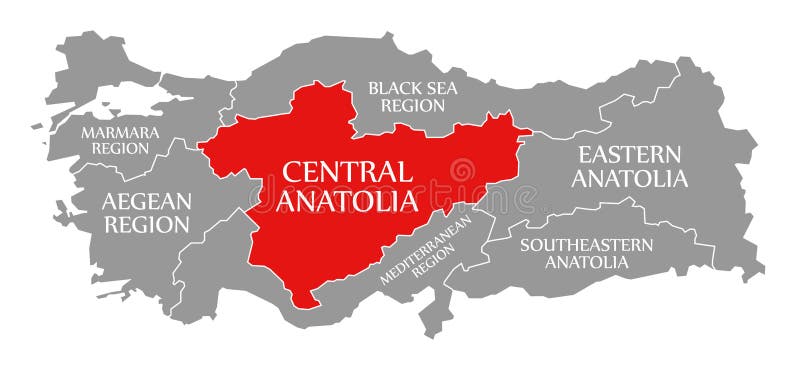 Central Anatolia Red Highlighted in Map of Turkey Stock Illustration ...
