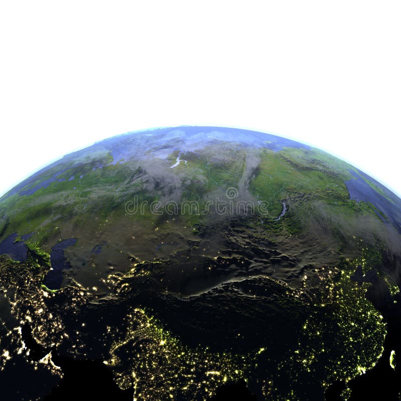 Central Asia at Night on Realistic Model of Earth Stock Illustration ...