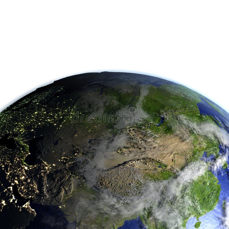 Central Asia on Realistic Model of Earth Stock Illustration ...