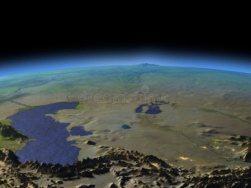 Central Asia from Space on Early Morning Stock Illustration ...
