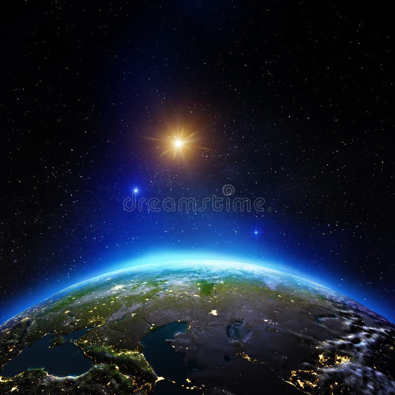 Central Asia from space stock illustration. Illustration of glow ...