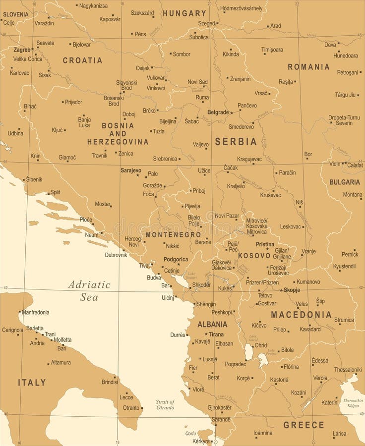 Central Balkan Map - Vintage Vector Illustration Stock Illustration ...