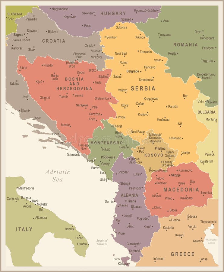 Central Balkan Map - Vintage Vector Illustration Stock Illustration ...