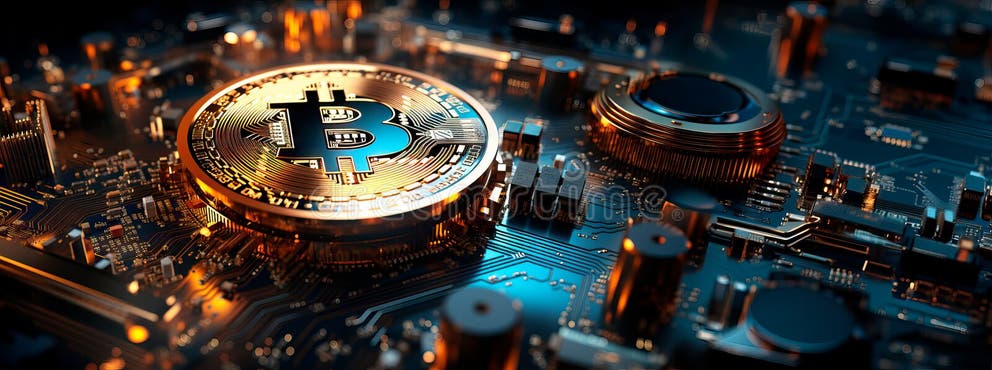 Central Bitcoin Computer Processors CPU Concept Crypto Banner Design ...