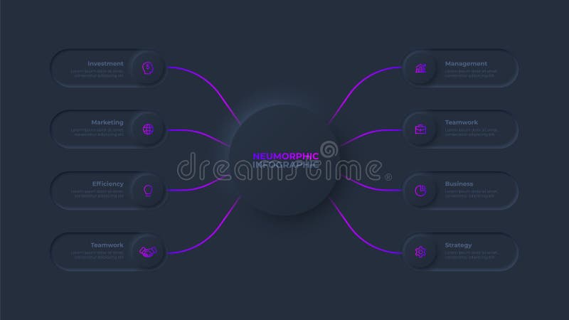 Neumorphic Flowchart Dark Iinfographic. Creative Concept for ...