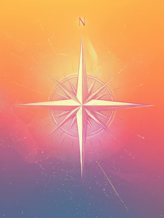 A Central Compass Rose Design Features Sharp, Clean Lines Set Against a Vibrant Gradient ...