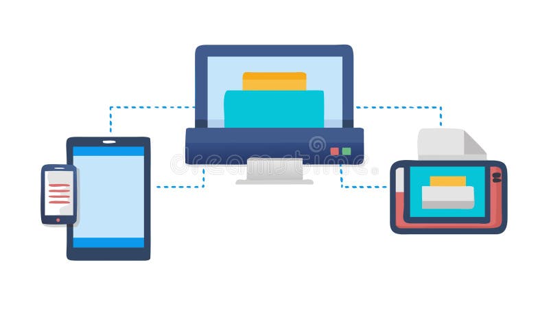 Central Computer Hub with Connected Devices Network, Vector Design ...