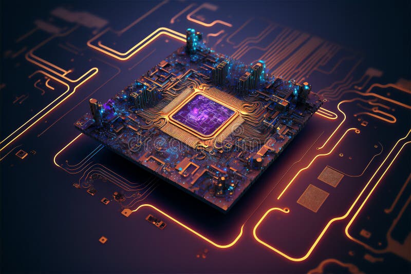 Central Computer Processor with Neon Lights. Cyberspace Motherboard Closeup Technology Stock ...