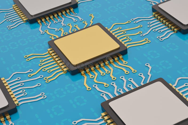 Central Computer Processors Cpu on Blue Background 3D Illustration ...