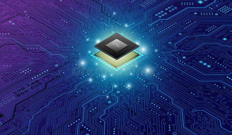 CPU Chip on Motherboard.Futuristic Microchip Processor. Stock Vector - Illustration of ...