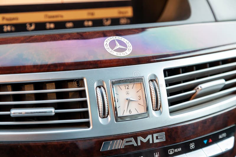 The Central Control Console in the Interior of the Car Mercedes Benz ...