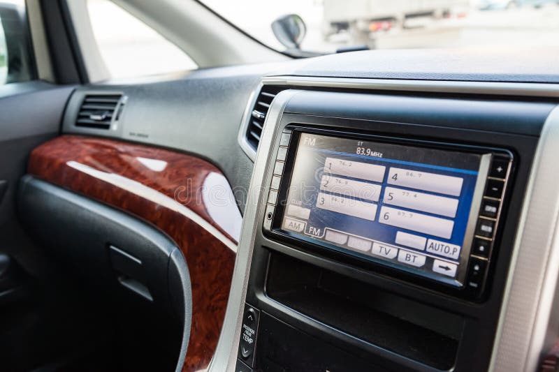 The Central Control Console on the Panel Inside the Car Close-up with a ...