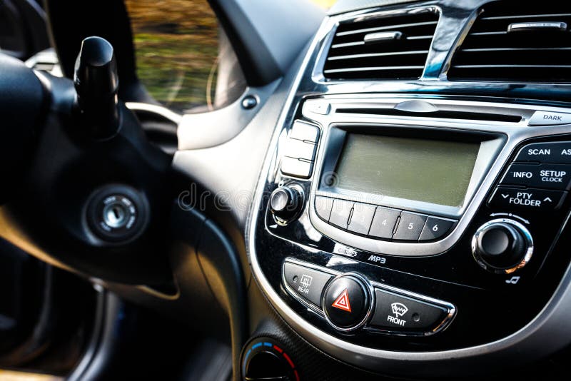 The Central Control Panel in the Passenger Compartment of a Hyundai Car ...