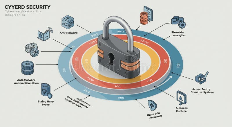 A Central 3D Padlock is Surrounded by a Circular Infographic with ...