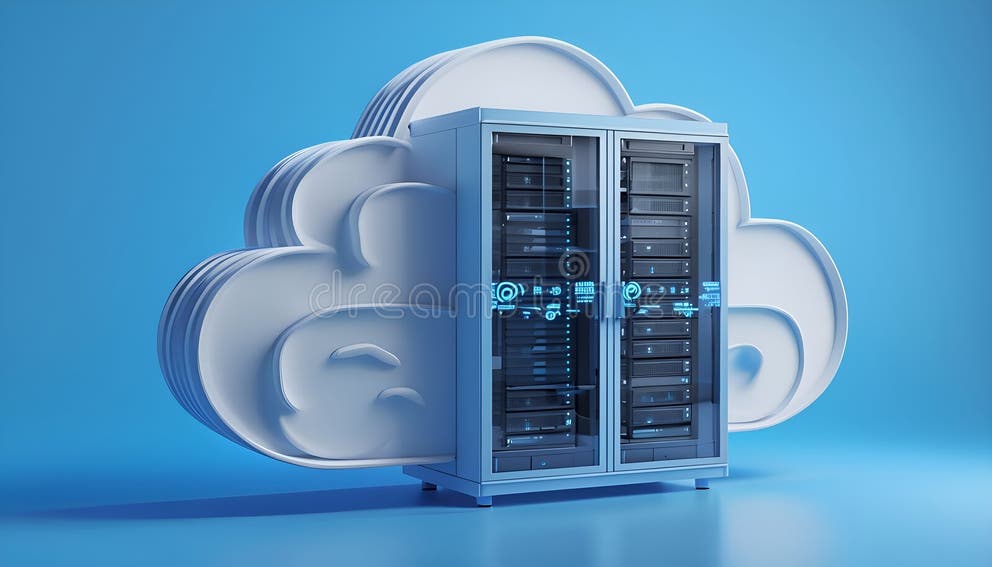 Cloud Data Server with Blue Background Digital Illustration Stock Illustration - Illustration of ...