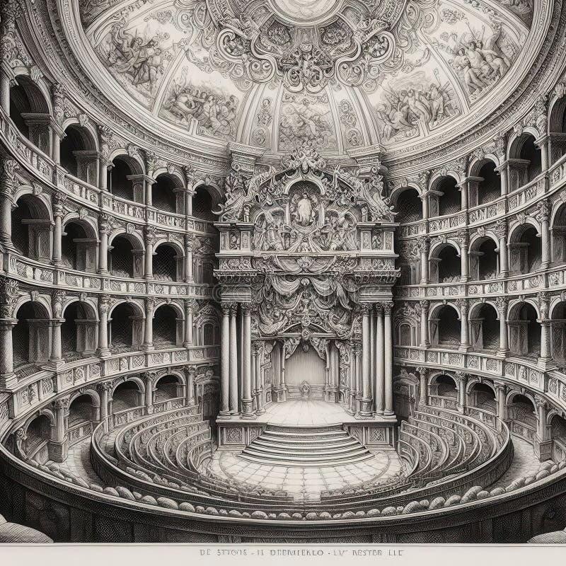 Black Ink Rendering of Renaissance Opera House Stock Illustration ...